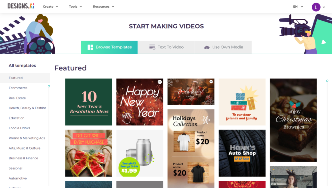 Create Videos with Designs.ai's Videomaker